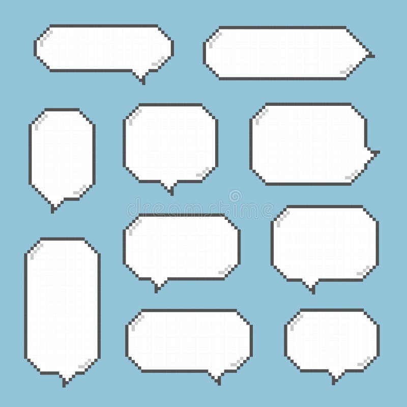 Collection Set of Retro Game 8bit Pixel Speech Bubble Balloon Black and ...
