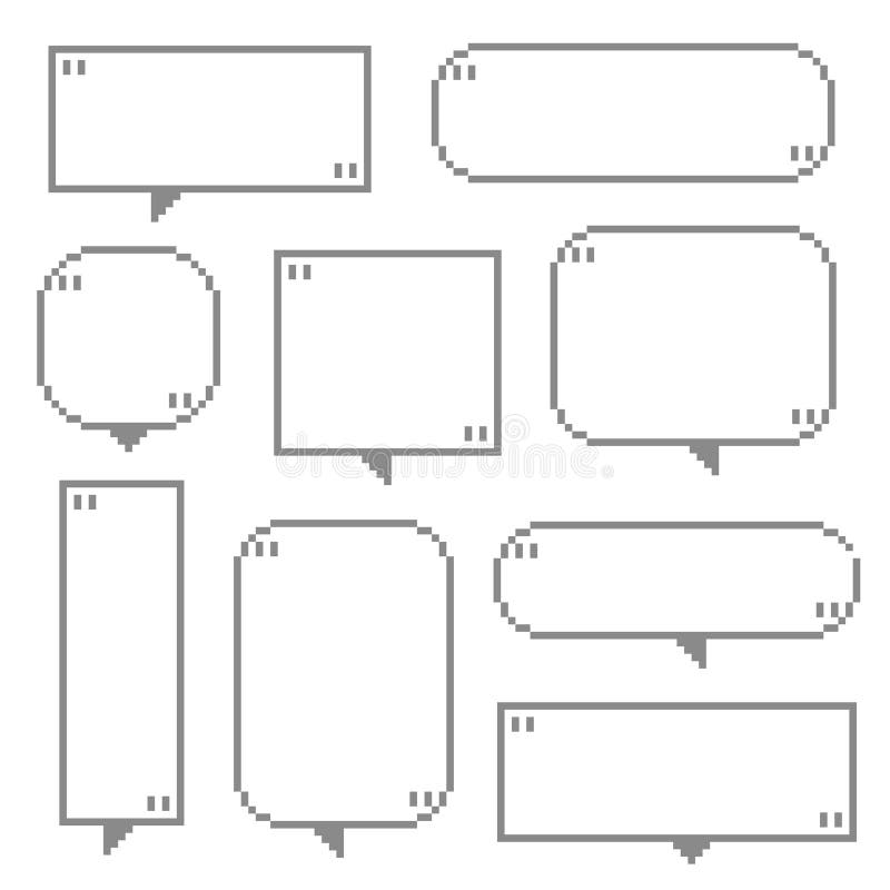 Collection Set of Retro Game 8bit Pixel Speech Bubble Balloon Black and ...