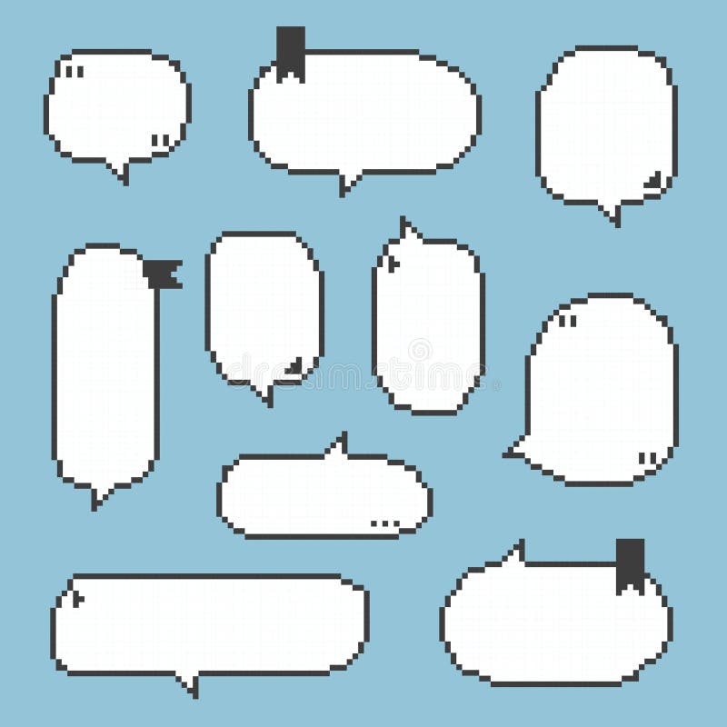 Collection Set of Retro Game 8bit Pixel Speech Bubble Balloon Black and ...