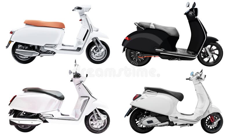 Collection Set Side View Retro Scooter Isolated on White Background ...