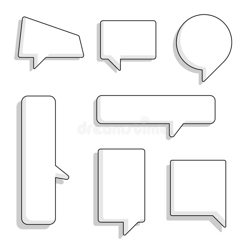 Collection Set of Simple Black and White Speech Bubble Balloon, Text ...