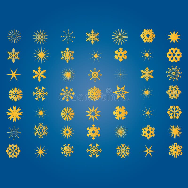 A Collection Set of Snow Flakes or Snow Crystal Vector on a Dark Blue ...