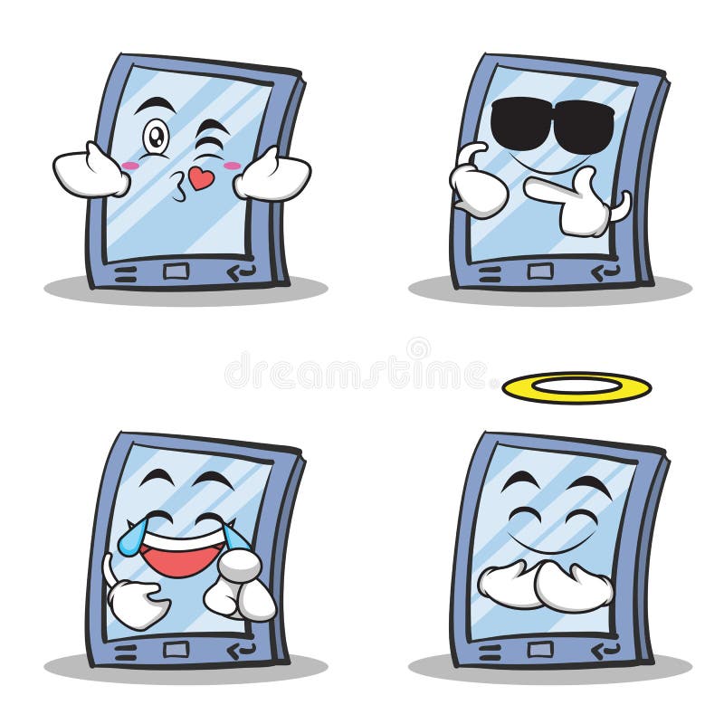 Collection Set Tablet Character Cartoon Style Stock Vector ...