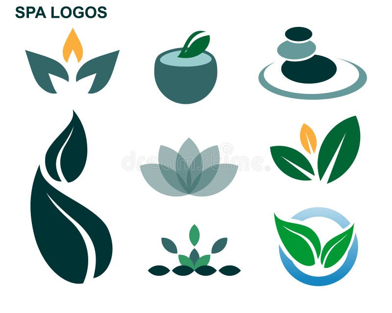 Spa Logos. Collection of Seven Spa Logos or Icons Isolated on White ...