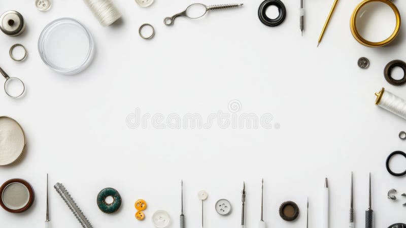 Collection of Sewing Tools Including Needles, Threads, and Buttons ...