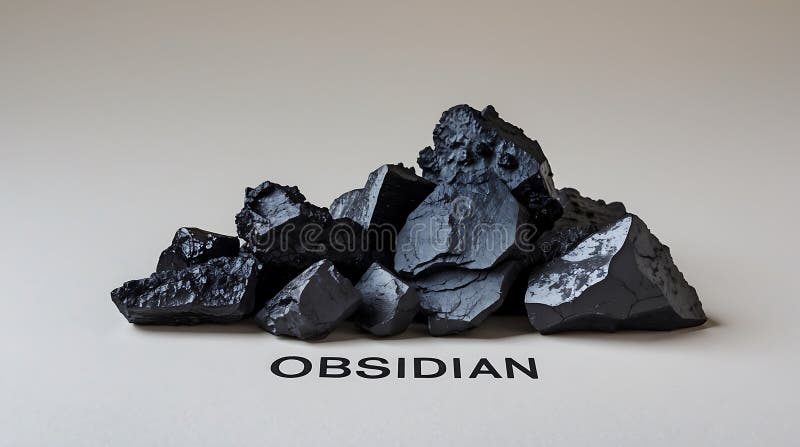 Obsidian Rock Collection Displayed in a Clean, Minimalistic Setting ...
