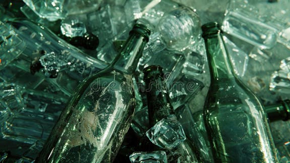 A Collection of Shattered Glass Bottles Arranged on a Table Stock Image ...