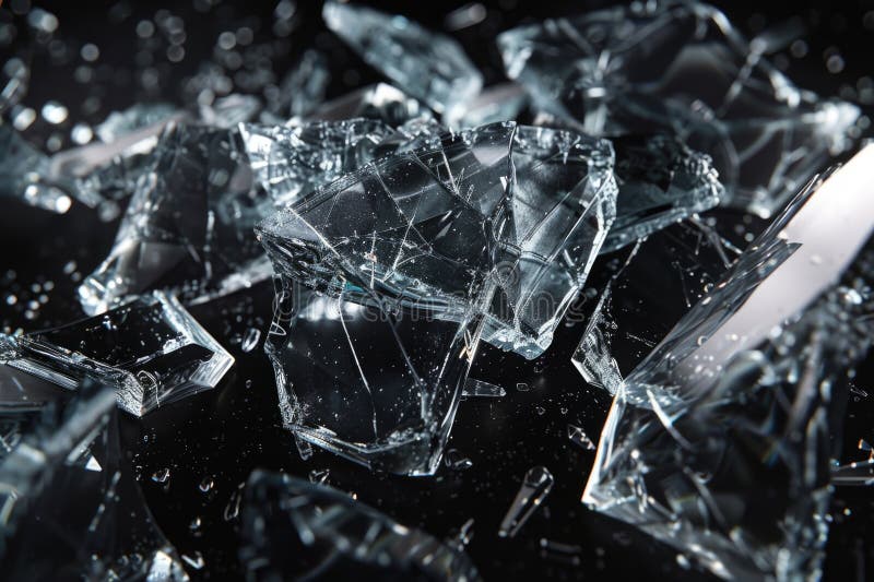A Collection of Shattered Glass Fragments Lying on a Table Stock Image ...