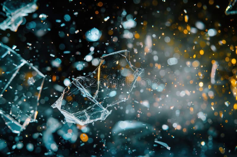 A Collection of Shattered Glass Fragments Suspended in Mid-air, with No ...