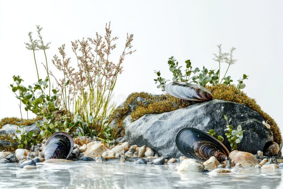 A Collection of Shells Perched on a Rocky Surface, Great for Coastal or ...