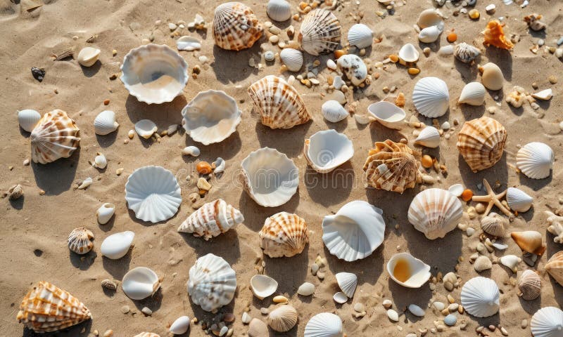 A Collection of Shells are Spread Out on the Sand, with Some of Them ...