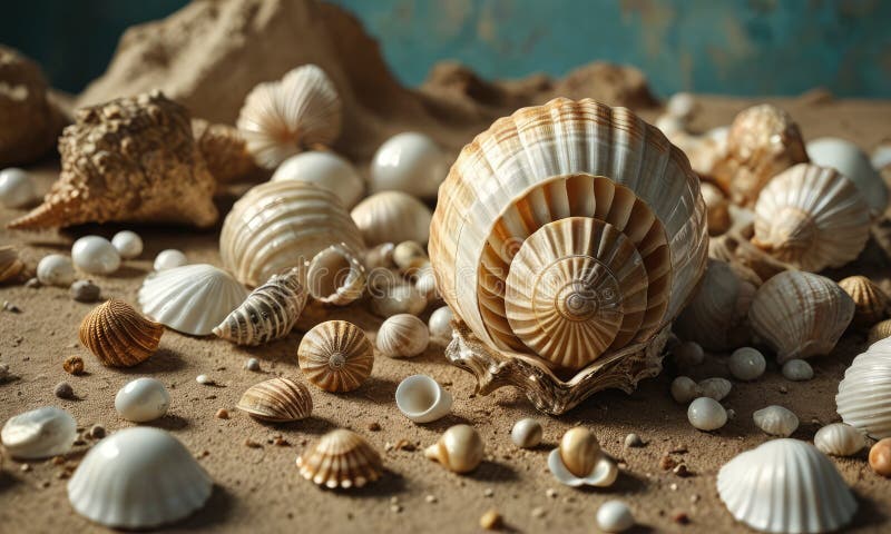 A Collection of Shells is Spread Out on the Sand, with Some of Them ...