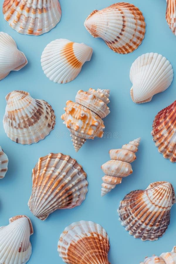 A Collection of Shells on a Vibrant Blue Background. Perfect for Beach ...