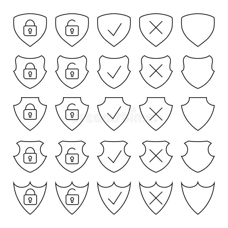 Collection of Shield with Open and Close Lock Inside. Set of Shield in ...