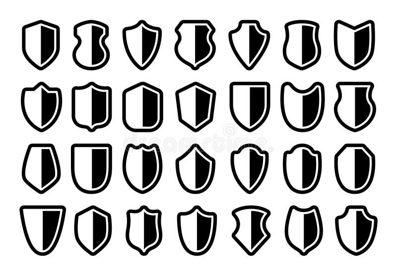 Collection Shield Shapes with Checkmarks, Representing Safety, Security ...