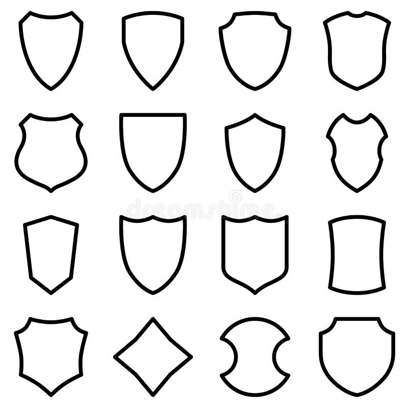 Collection of Shield Vector Graphic Templates in Outline Style Stock ...