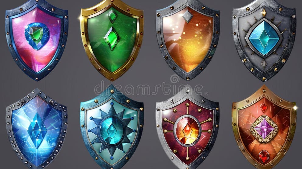 Collection of Shields Featuring Distinct Designs and Patterns Stock ...