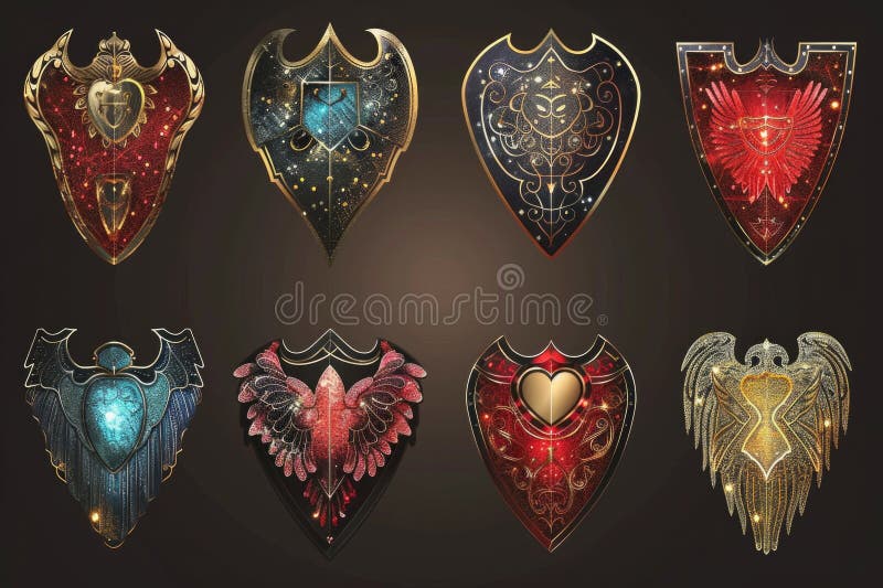 Collection of Shields with Unique Designs, Ideal for Historical or ...