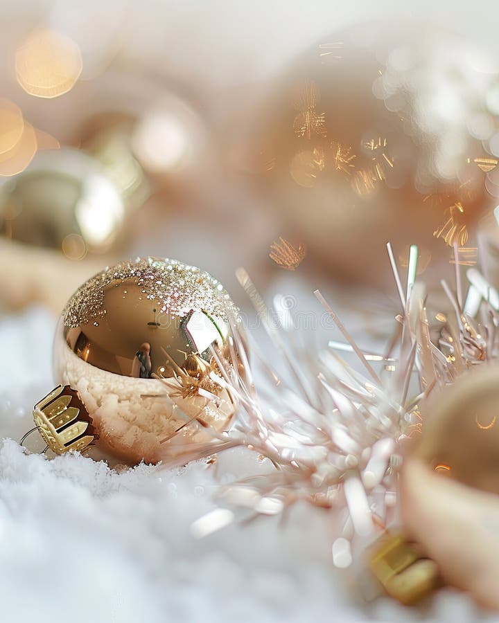 Delicate Shimmer of Christmas Baubles and Tinsel on Crisp White Surface ...