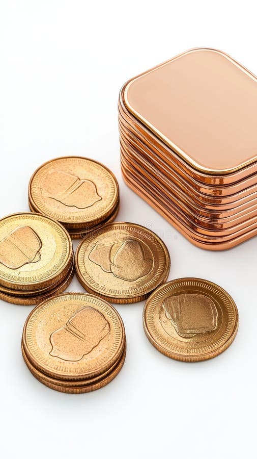 Stacked Copper Coins and Containers on a White Background Stock ...