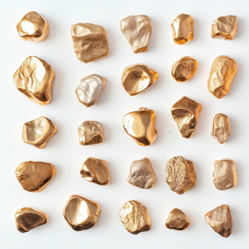 A Collection of Shiny, Gold-colored Rocks Arranged Aesthetically on a ...