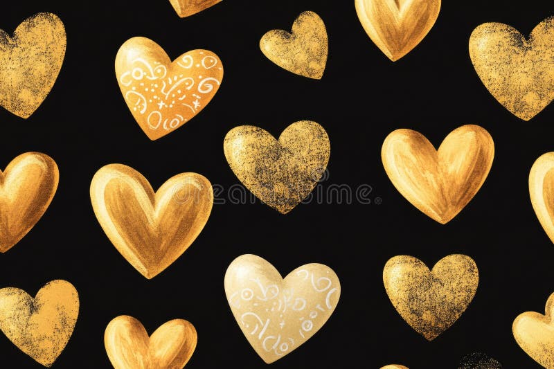 A Collection of Shiny Gold Hearts Scattered Across a Dark, Matte Black ...