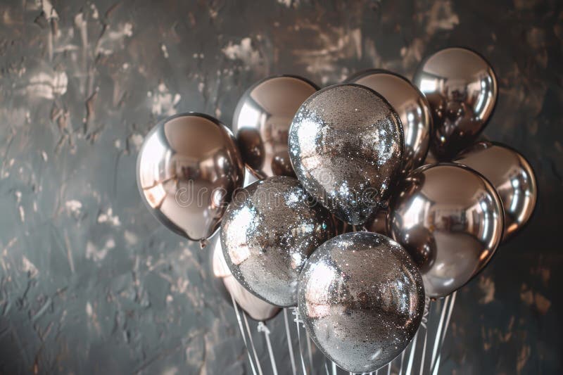 A Collection of Shiny Silver Balloons Placed on a Table, Ready for Use ...