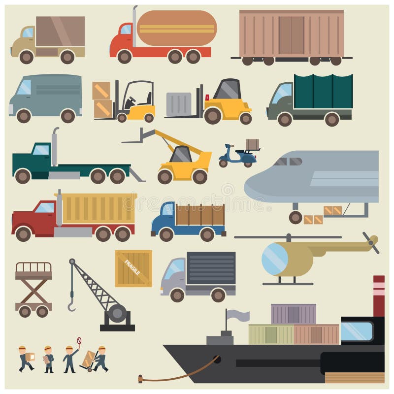 Collection of Shipping Equipment and Transportation. Vector ...
