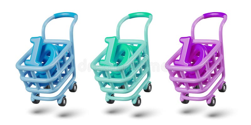 Collection of Shopping Carts with 3D Numbers. Set of Vector ...