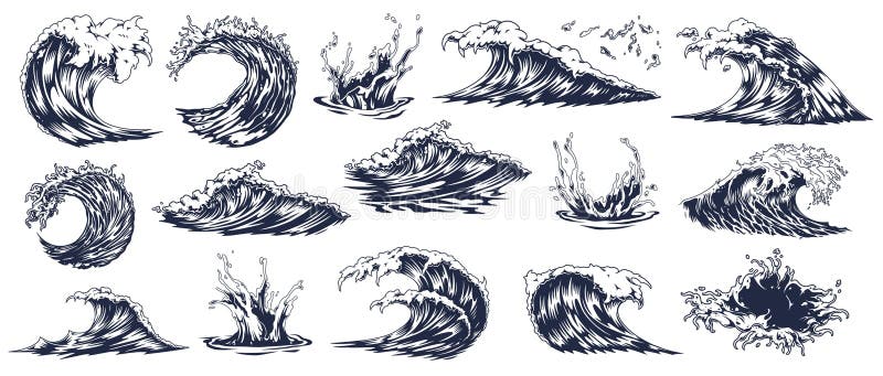 Creative Illustrations of Ocean Wave Styles Stock Illustration ...