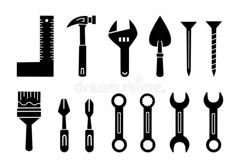 Collection of Silhouette Cartoon Doodle of Tools, Vector, Illustration ...