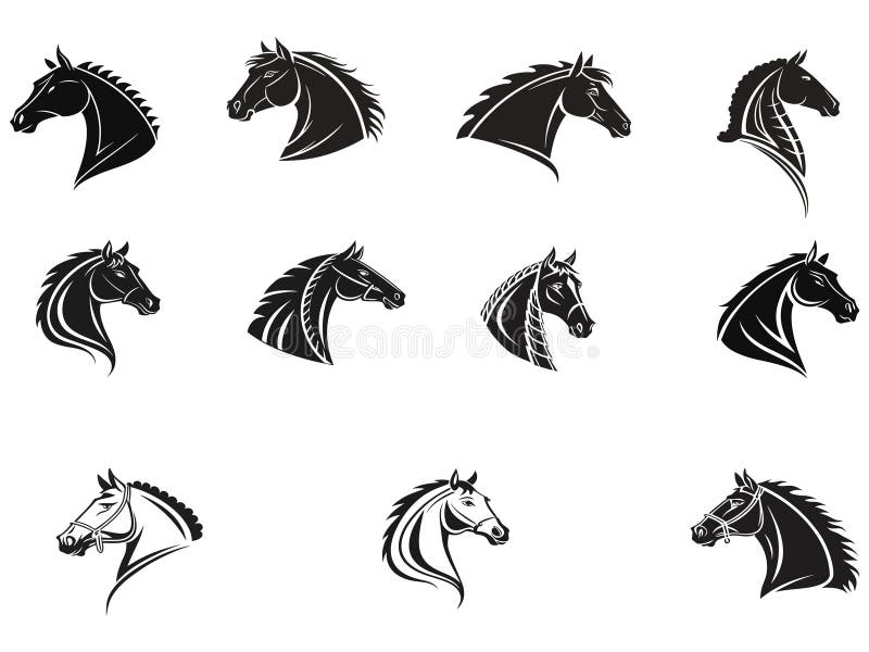 Collection of Silhouettes of Horse Heads. Vector Illustration Stock ...