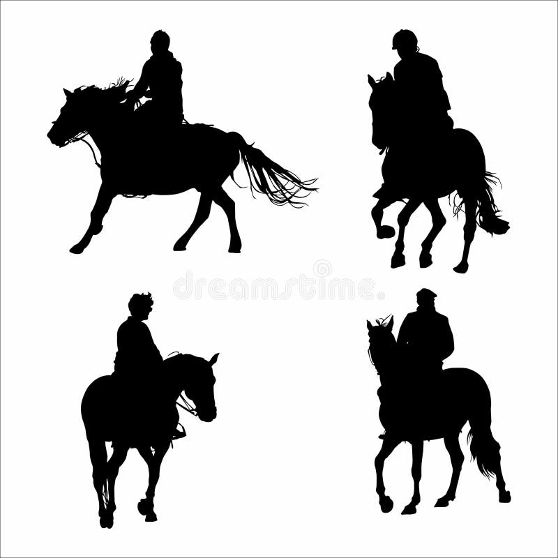 A Collection of Silhouettes of Horse Riders, on a White Background ...