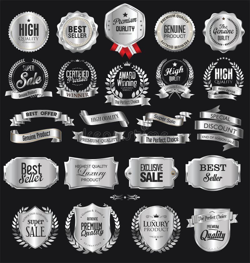 Collection of Silver Badges and Labels Retro Design Stock Illustration ...