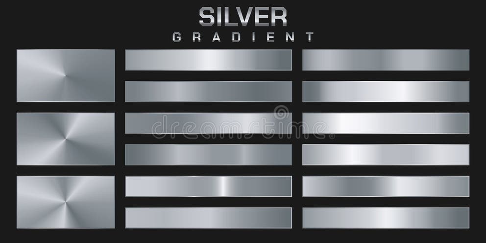 Collection of Silver, Chrome Metallic Gradient. Brilliant Plates with ...