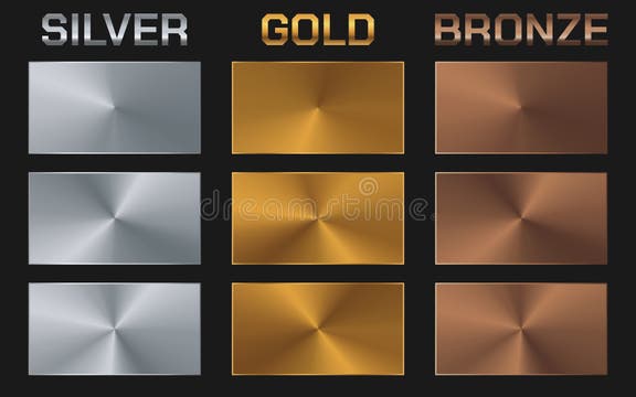 Collection of Silver, Gold, and Bronze Metallic Gradient. Vector ...