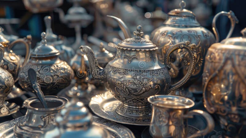 A Collection of Silver Tea Pots and Cups. Ideal for Kitchen or Tea ...
