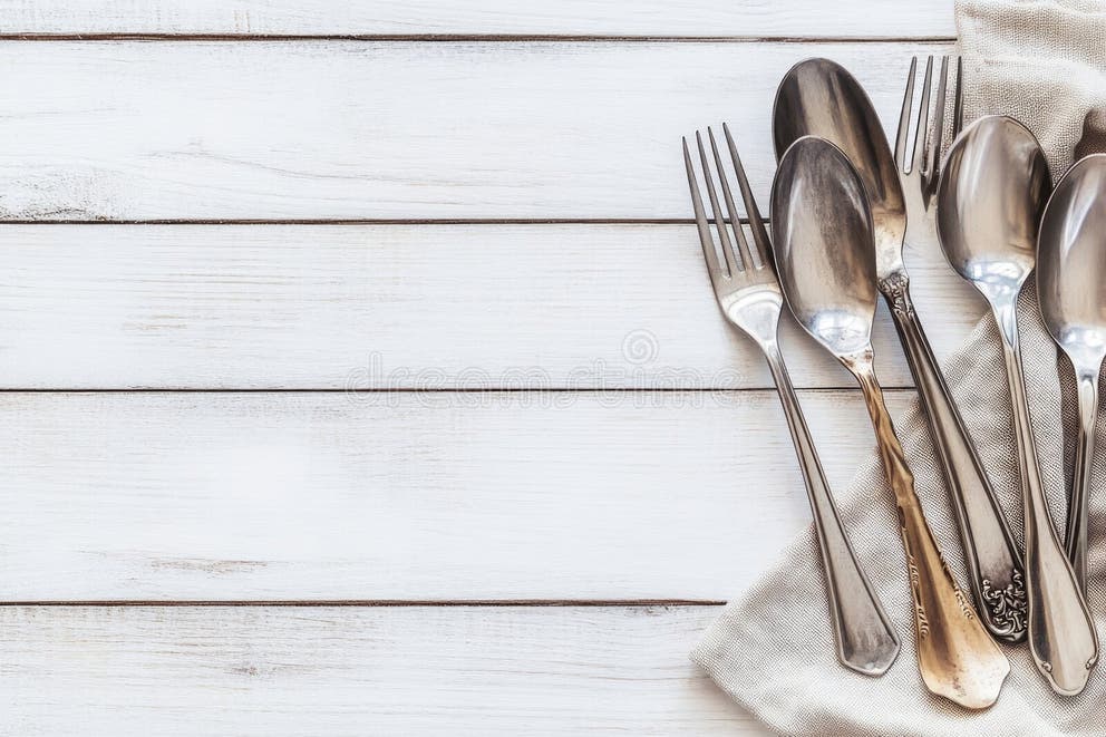 A Collection of Silverware Arranged on a White Table, Perfect for ...
