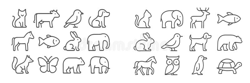 Collection of Simple Animal Line Drawings Featuring Various Species in ...