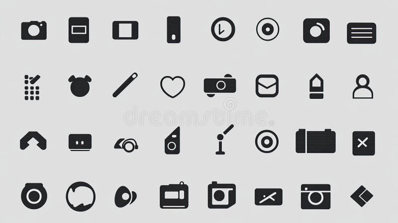 Collection of Simple Black Icons on Light Gray Background Stock ...