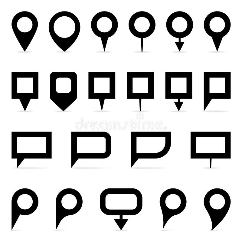 Collection of Simple Black Map Markers, Vector Eps10 Illustration Stock ...