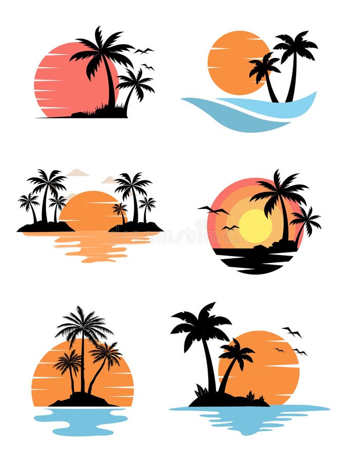 Collection Simple Flat of Summer Beach Logo Vector Illustration Style ...