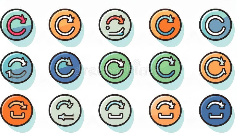 Minimalist Set of Refresh, Reload, and Redo Icons, Showcasing Four Stylistic Variations Filled ...