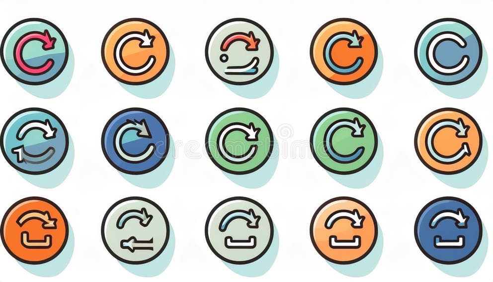 Minimalist Set of Refresh, Reload, and Redo Icons, Showcasing Four Stylistic Variations Filled ...