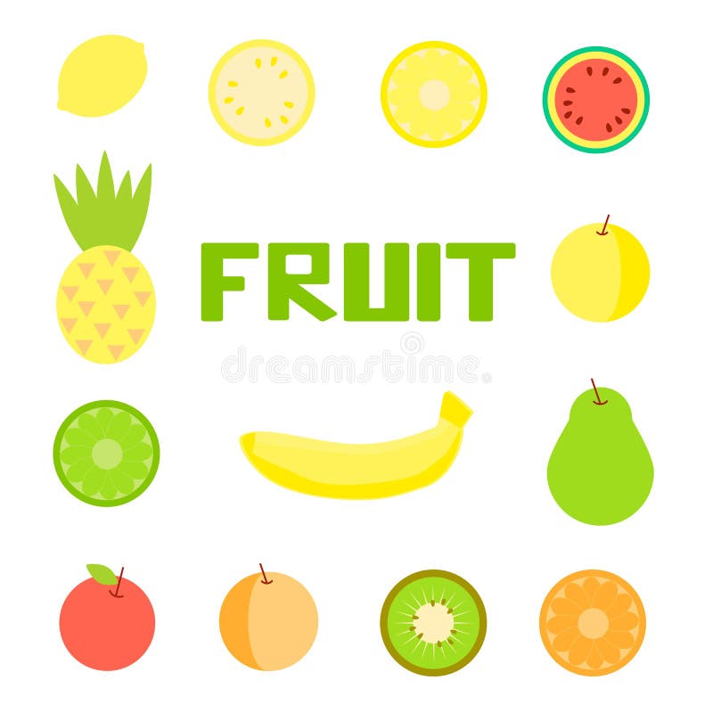 Set of Isolated Fruit on White Background. Collection of Simple Objects ...