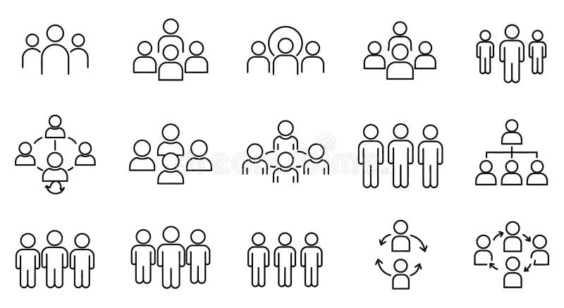 Collection of Simple Line Art Icons Representing Groups of People and ...