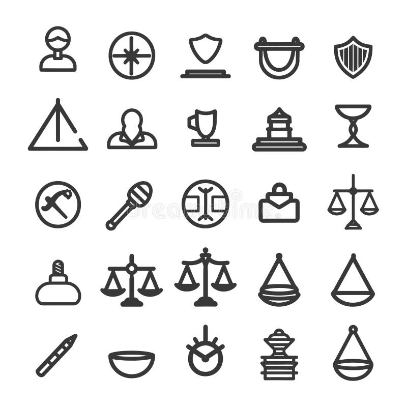 Collection of Linear Style Icons: Set of Simple Line Art Symbols Stock ...