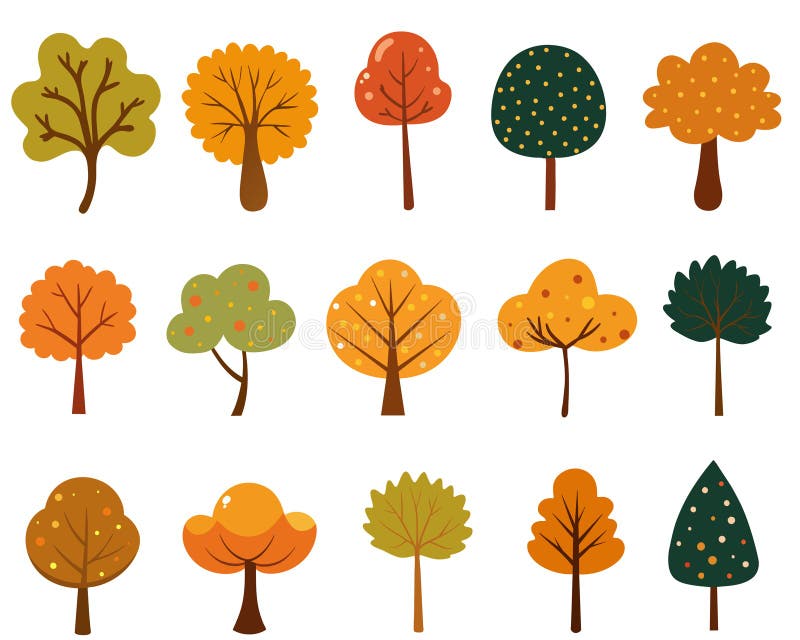 Collection of Simple Trees of Different Shapes and Colors. Stock ...