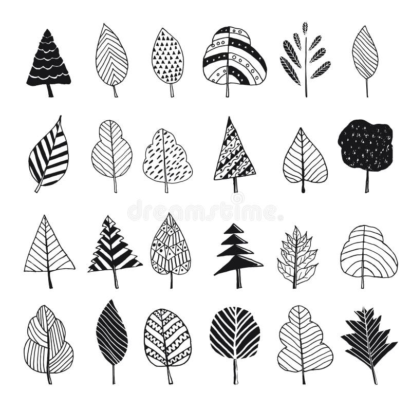 Collection of Simple Trees and Leaves Design. Vector Illustration ...