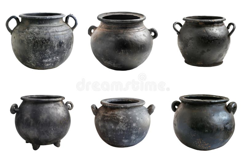 Collection of Six Ancient Black Pottery Vases with Handles Stock Image ...